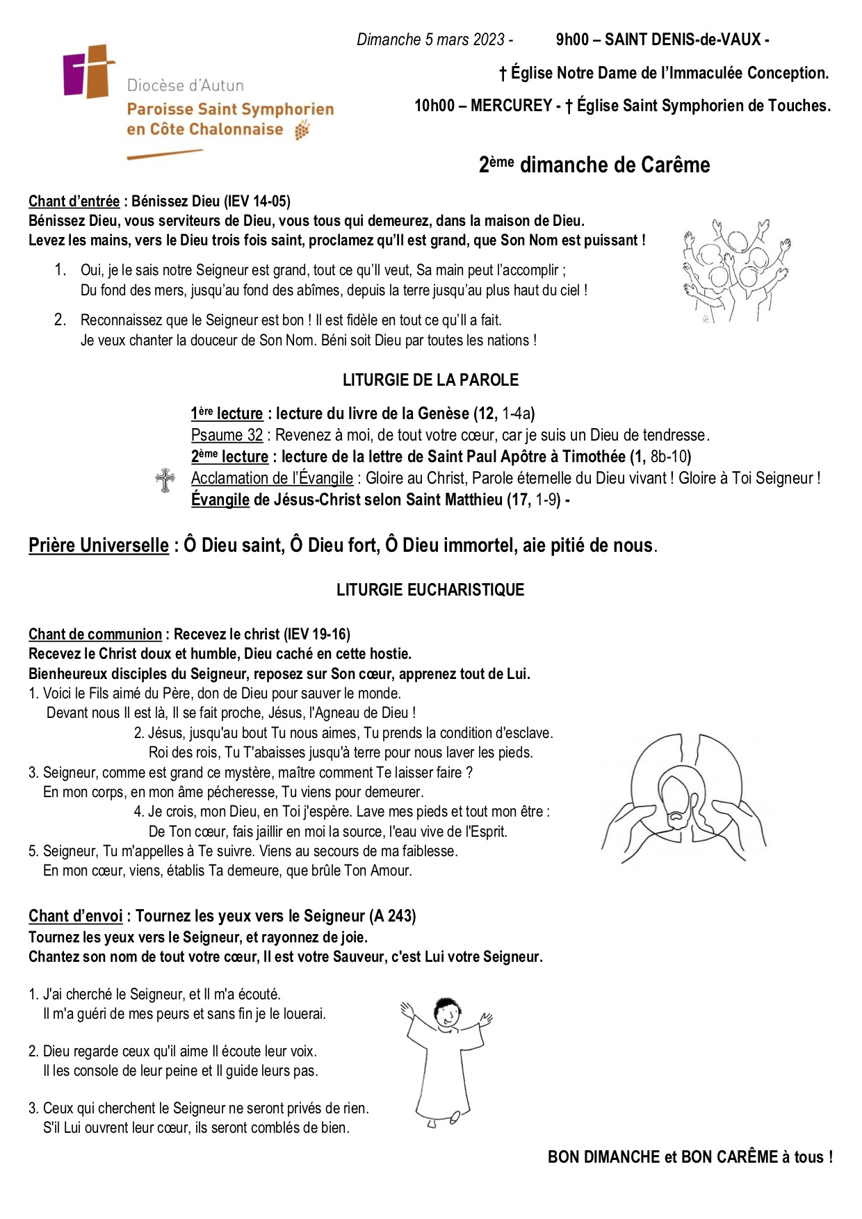 Feuille de chants du 5 Mars 2023