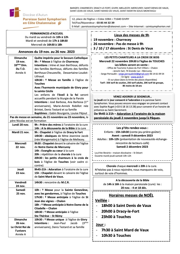 Annonces du 19 au 26 novembre 2023